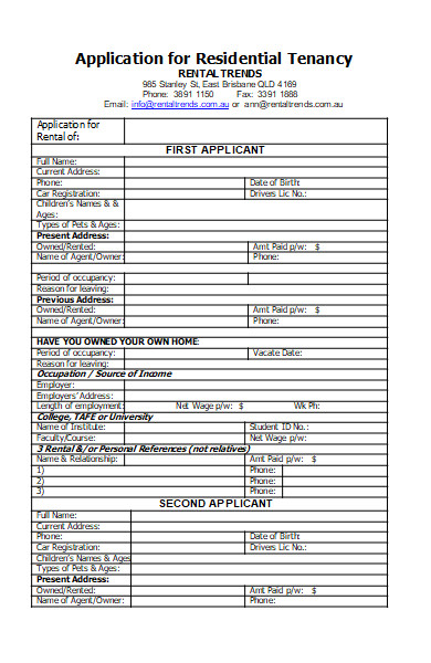 FREE 50+ Tenancy Application Forms in PDF | MS Word
