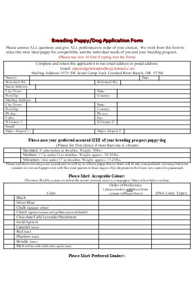 FREE 52+ Puppy Application Forms in PDF | MS Word