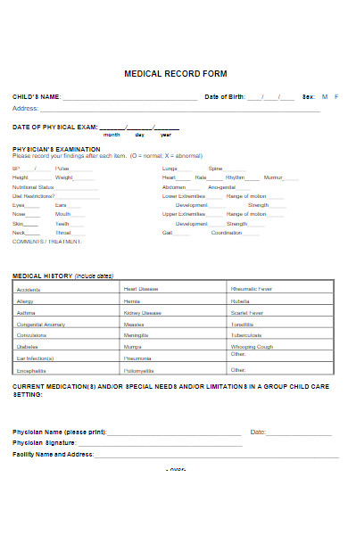 FREE 35+ Medical Record Forms Download – How to Create Guide, Tips