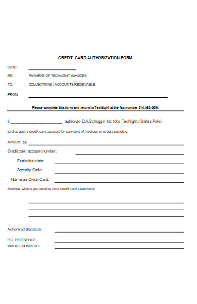 FREE 50+ Credit Card Authorization Forms Download – How to Create Guide ...