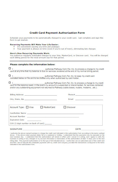 FREE 50+ Credit Card Authorization Forms Download – How to Create Guide ...