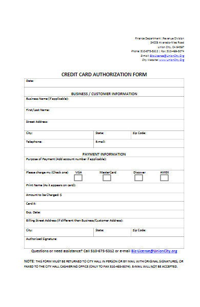 FREE 50+ Credit Card Authorization Forms Download – How to Create Guide ...