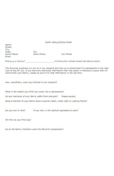 FREE 52+ Puppy Application Forms in PDF | MS Word