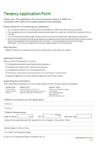 FREE 50+ Tenancy Application Forms in PDF | MS Word