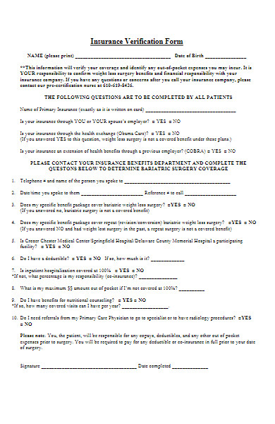 FREE 50+ Medical Insurance Verification Forms Download – How to Create ...