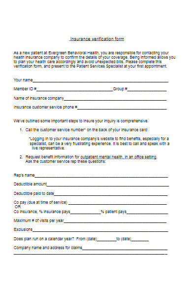 FREE 50+ Medical Insurance Verification Forms Download – How to Create ...