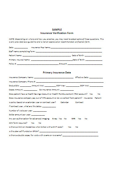 FREE 50+ Medical Insurance Verification Forms Download – How to Create ...