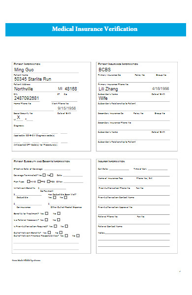 FREE 50+ Medical Insurance Verification Forms Download – How to Create ...