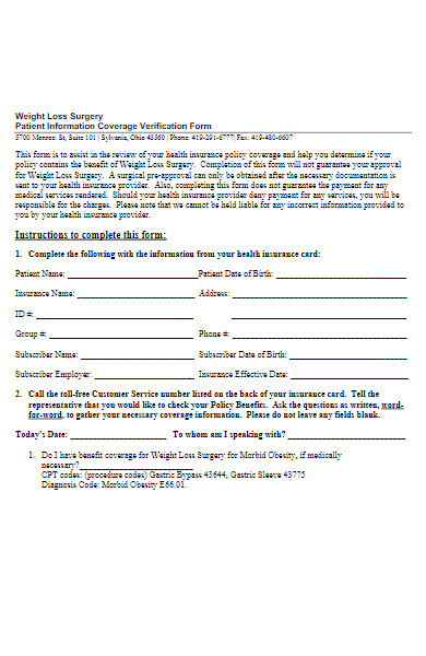 FREE 50+ Medical Insurance Verification Forms Download – How to Create ...