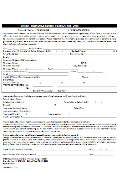 FREE 50+ Medical Insurance Verification Forms Download – How to Create ...