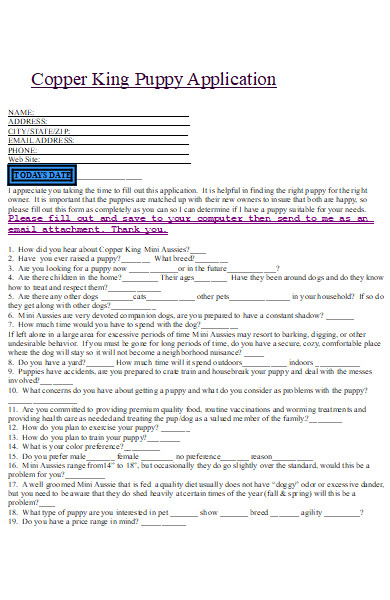 FREE 52+ Puppy Application Forms in PDF | MS Word