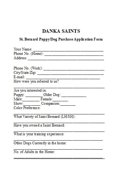 FREE 52+ Puppy Application Forms in PDF | MS Word