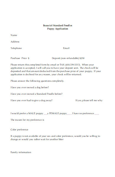 FREE 52+ Puppy Application Forms in PDF | MS Word