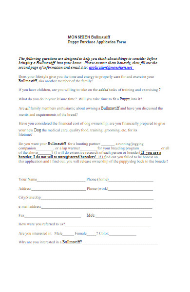FREE 52+ Puppy Application Forms in PDF | MS Word