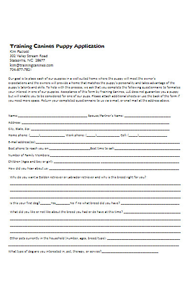 FREE 52+ Puppy Application Forms in PDF | MS Word