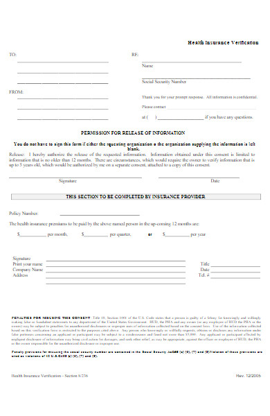 FREE 50+ Medical Insurance Verification Forms Download – How to Create ...