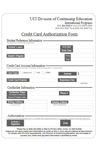 FREE 50+ Credit Card Authorization Forms Download – How to Create Guide ...