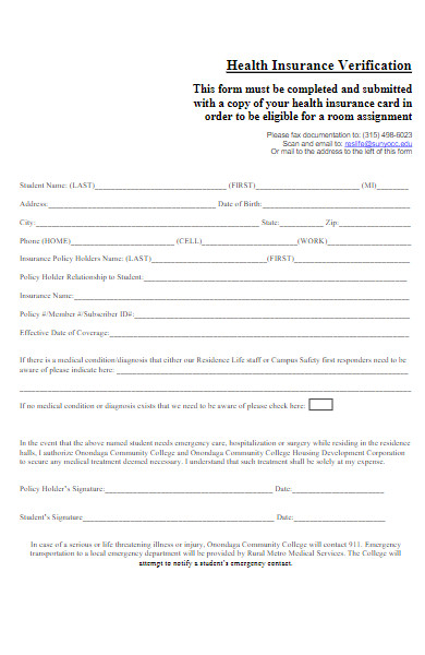 FREE 50+ Medical Insurance Verification Forms Download – How to Create ...