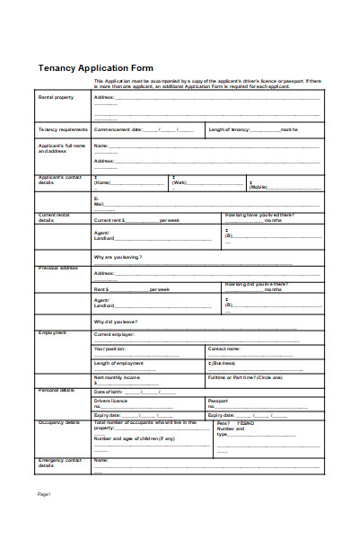 FREE 50+ Tenancy Application Forms in PDF | MS Word