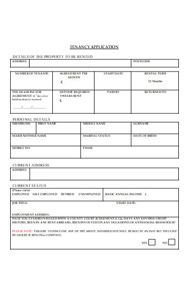 FREE 50+ Tenancy Application Forms in PDF | MS Word