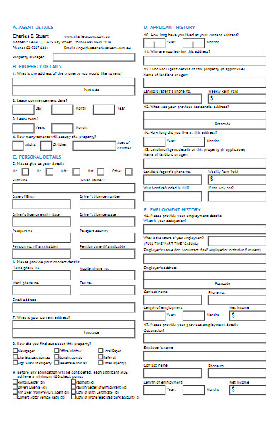 FREE 50+ Tenancy Application Forms in PDF | MS Word