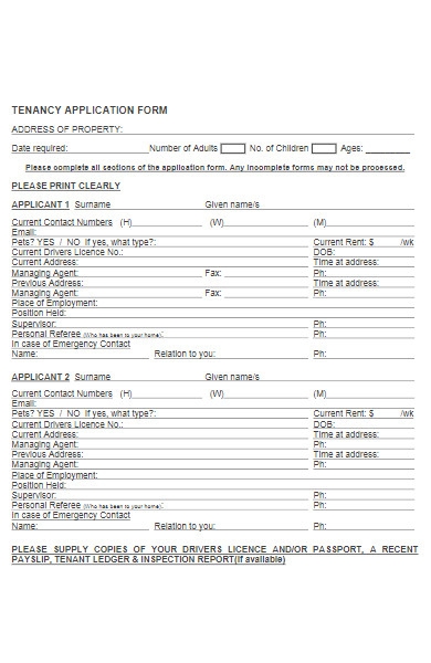 FREE 50+ Tenancy Application Forms in PDF | MS Word