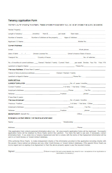 FREE 50+ Tenancy Application Forms in PDF | MS Word