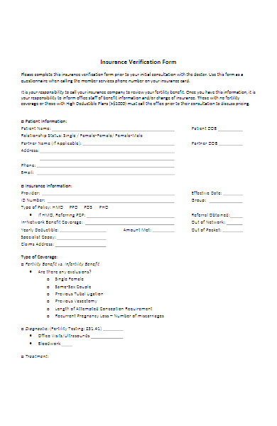 FREE 50+ Medical Insurance Verification Forms Download – How to Create ...