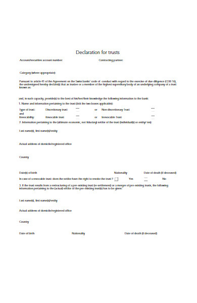 FREE 30+ Trust Declaration Forms in PDF