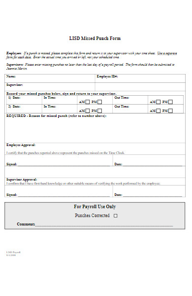 FREE 16+ Missed Punch Forms Download – How to Create Guide, Tips