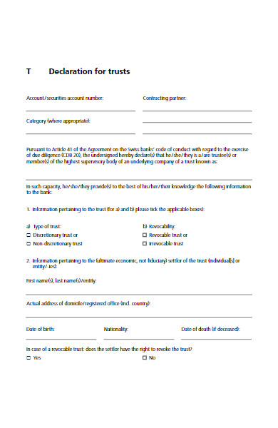 FREE 30+ Trust Declaration Forms in PDF