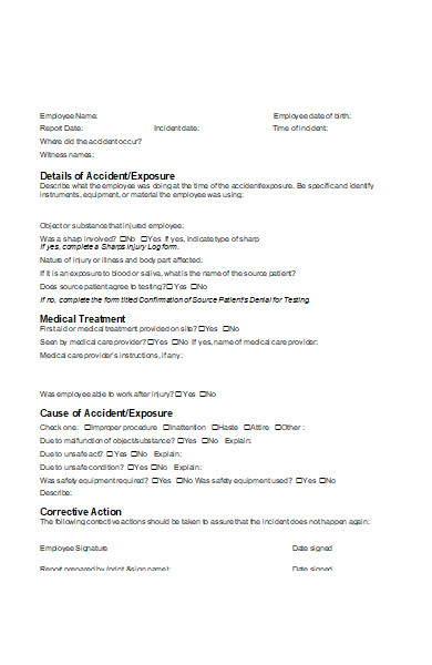 FREE 35+ Employee Accident Report Forms in PDF