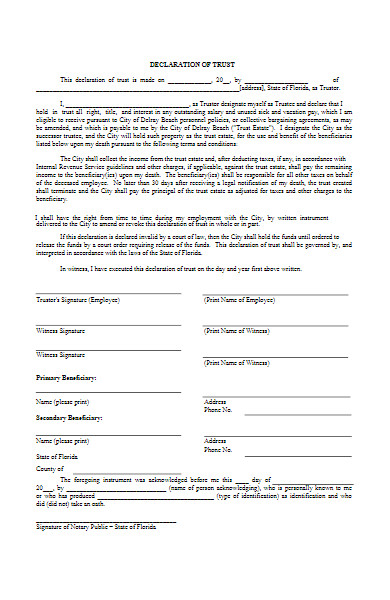 FREE 30+ Trust Declaration Forms in PDF