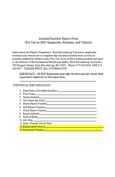 FREE 35+ Employee Accident Report Forms in PDF