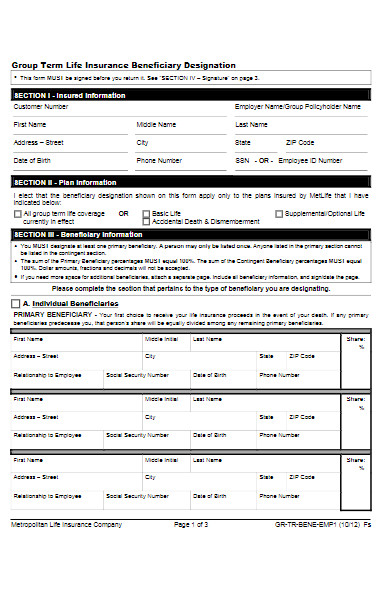FREE 25+ Life Insurance Beneficiary Forms Download – How to Create ...
