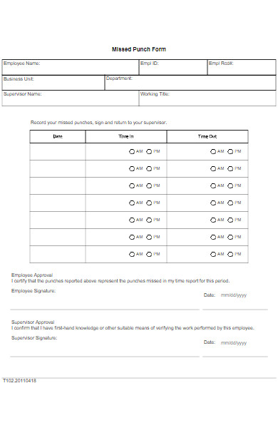 FREE 16+ Missed Punch Forms Download – How to Create Guide, Tips