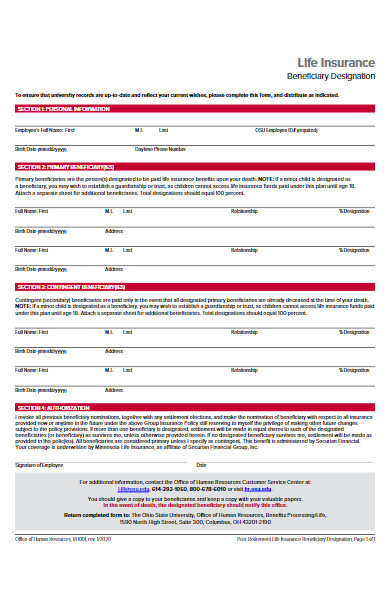 FREE 25+ Life Insurance Beneficiary Forms Download – How to Create ...