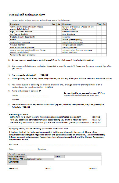 FREE 50+ Medical Declaration Forms Download – How to Create Guide, Tips