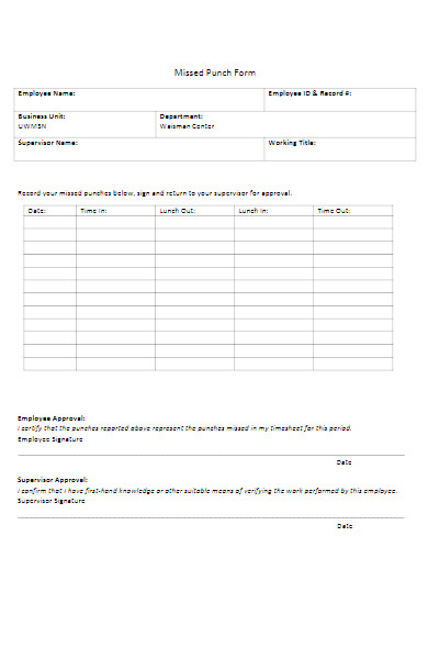 FREE 16+ Missed Punch Forms Download – How to Create Guide, Tips