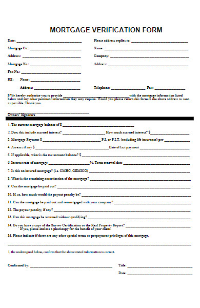 FREE 10+ Verification of Mortgage Forms Download – How to Create Guide ...