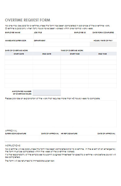 Free 50 Overtime Request Forms Download How To Create Guide Tips