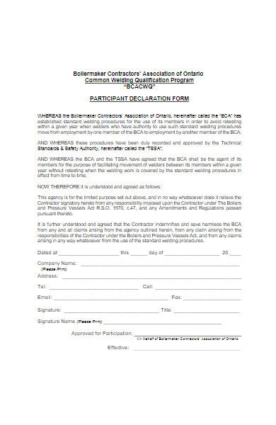FREE 30+ Participant Declaration Forms Download – How to Create Guide, Tips