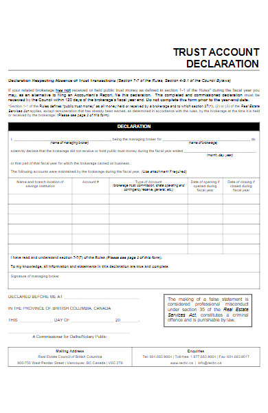 FREE 30+ Trust Declaration Forms in PDF