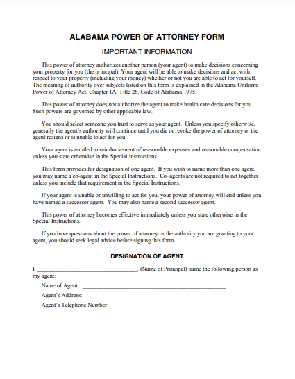 10+ Alabama (AL) Power of Attorney Form Download – How to Create Guide ...
