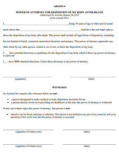 10+ Free Arizona (AZ) Power of Attorney Form Download – How to Create ...