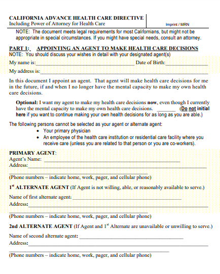 Free 10+ Advance Directive Power of Attorney Form Download – How to ...