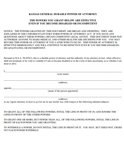 10+ Free Kansas (KS) Power of Attorney Form Download – How to Create ...