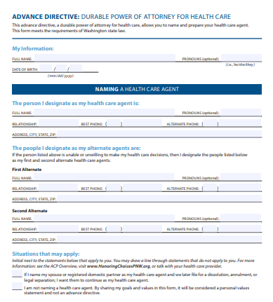 Free 10+ Advance Directive Power of Attorney Form Download – How to ...