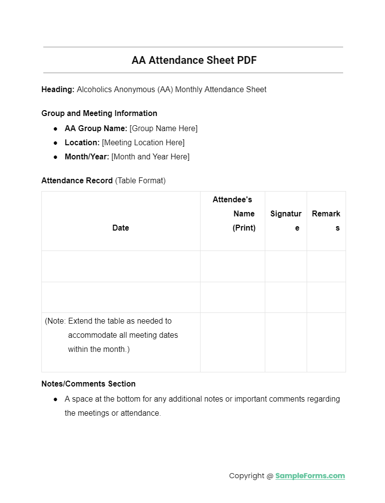 FREE 11+ Proof of AA Attendance Form Samples, PDF, MS Word, Google Docs