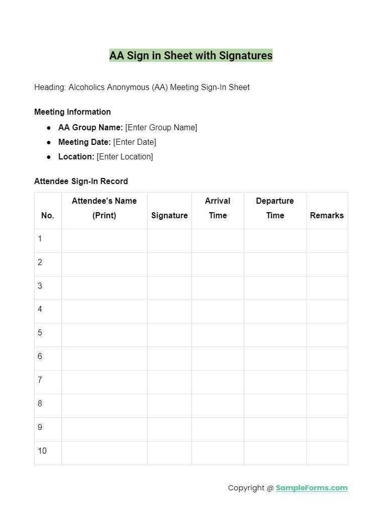 FREE 11+ Proof of AA Attendance Form Samples, PDF, MS Word, Google Docs